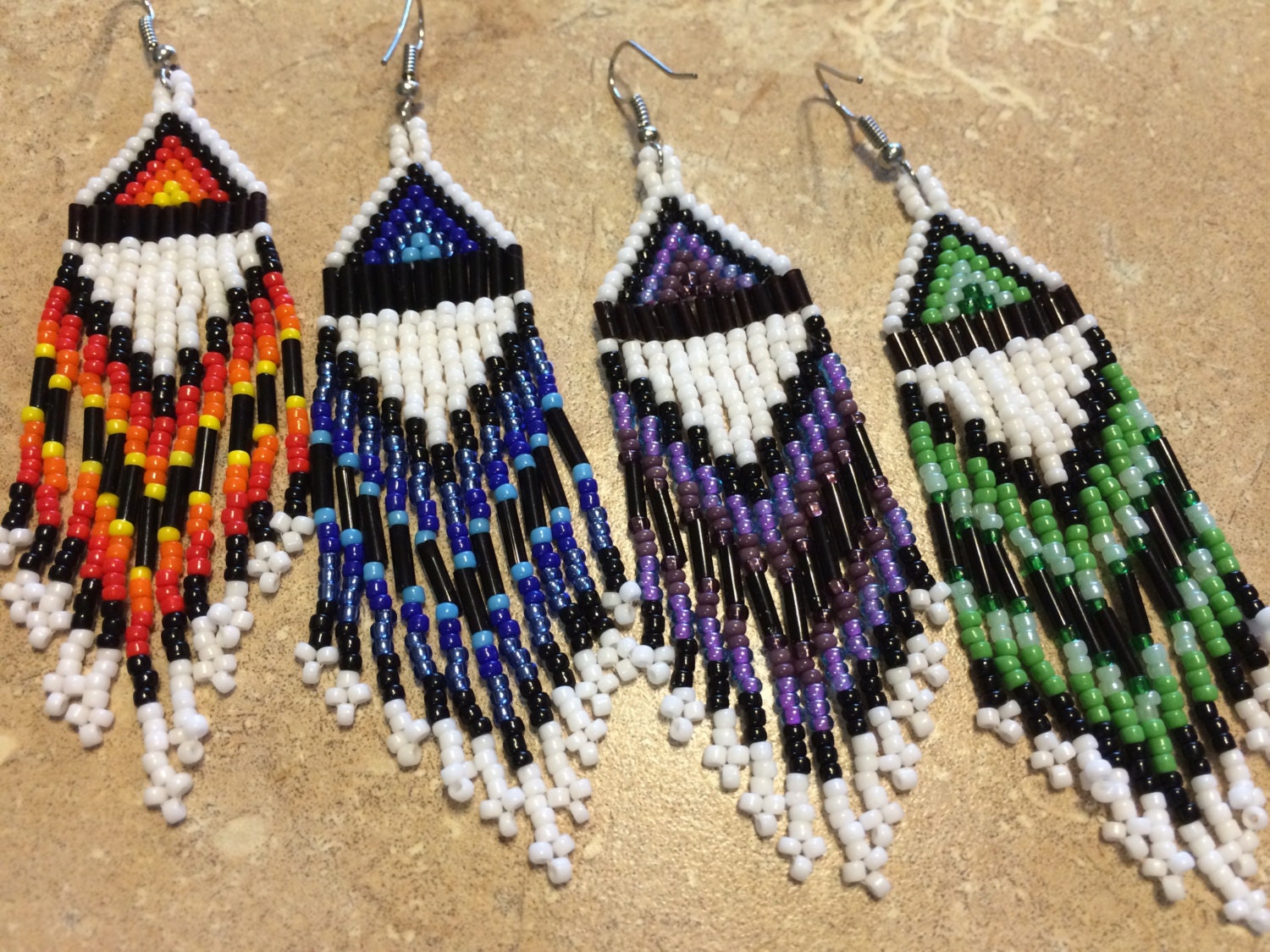 Fire Colors Beaded Earrings