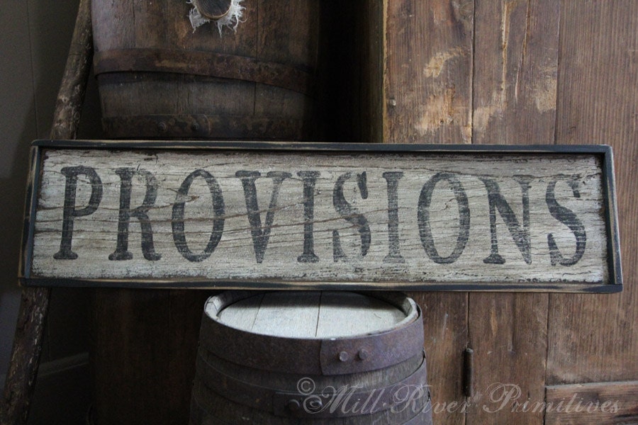 Early looking Antique Primitive Small PROVISIONS Wooden Sign