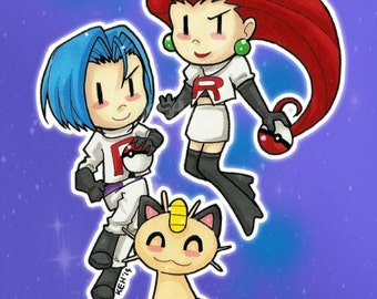 Team Rocket - Postcard Print - cute chibi anime fan art - Pokemon