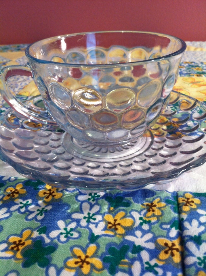Vintage Blue bubble Glass 2 Piece Tea Cup Set Made in The USA – Haute Juice