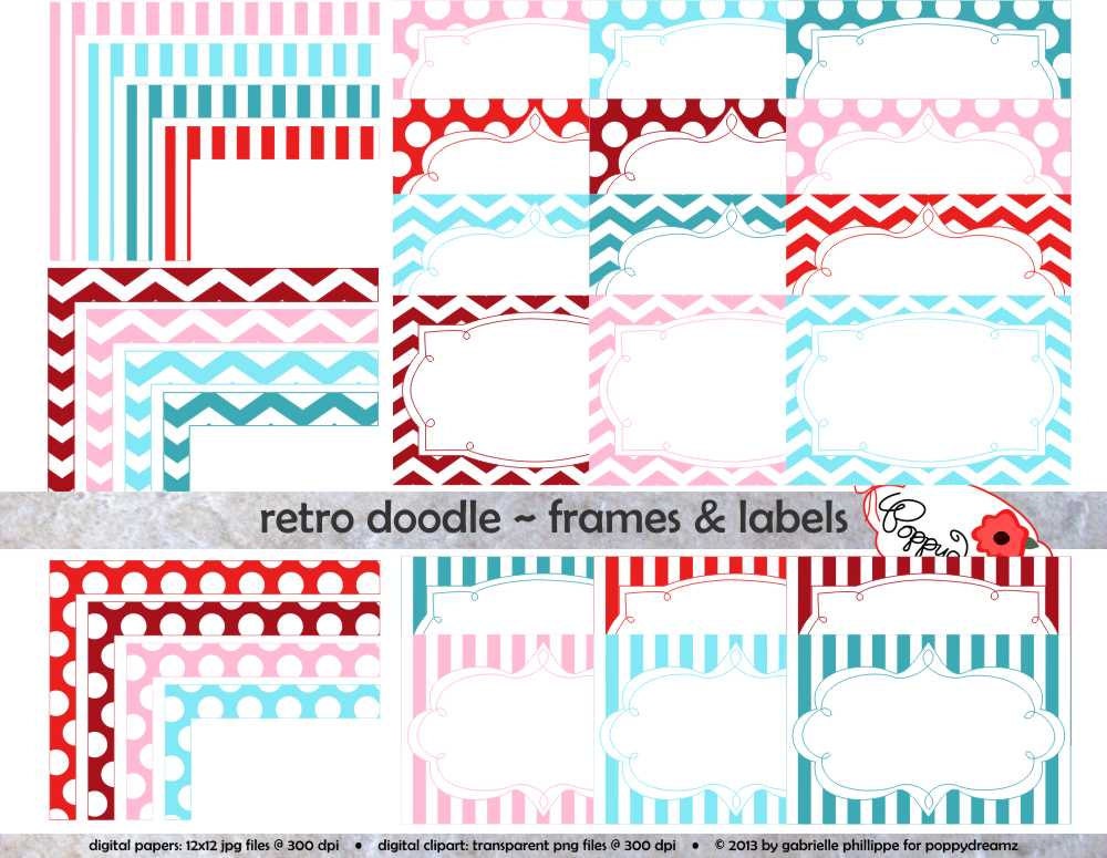 Retro Doodle Frames & Labels: Clip Art Pack Card Making