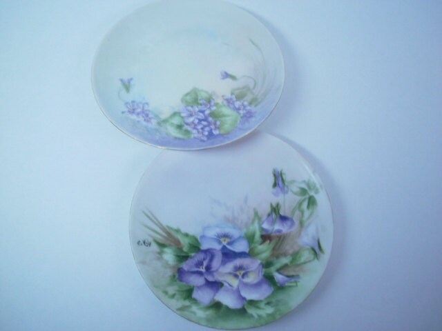 2 Shabby Old Floral Tea Plates, Hand Painted Purple Flowers, Tea Time ...