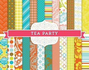 Tea Party Digital Scrapbook Paper - Girls - Flowers- Personal and Small ...