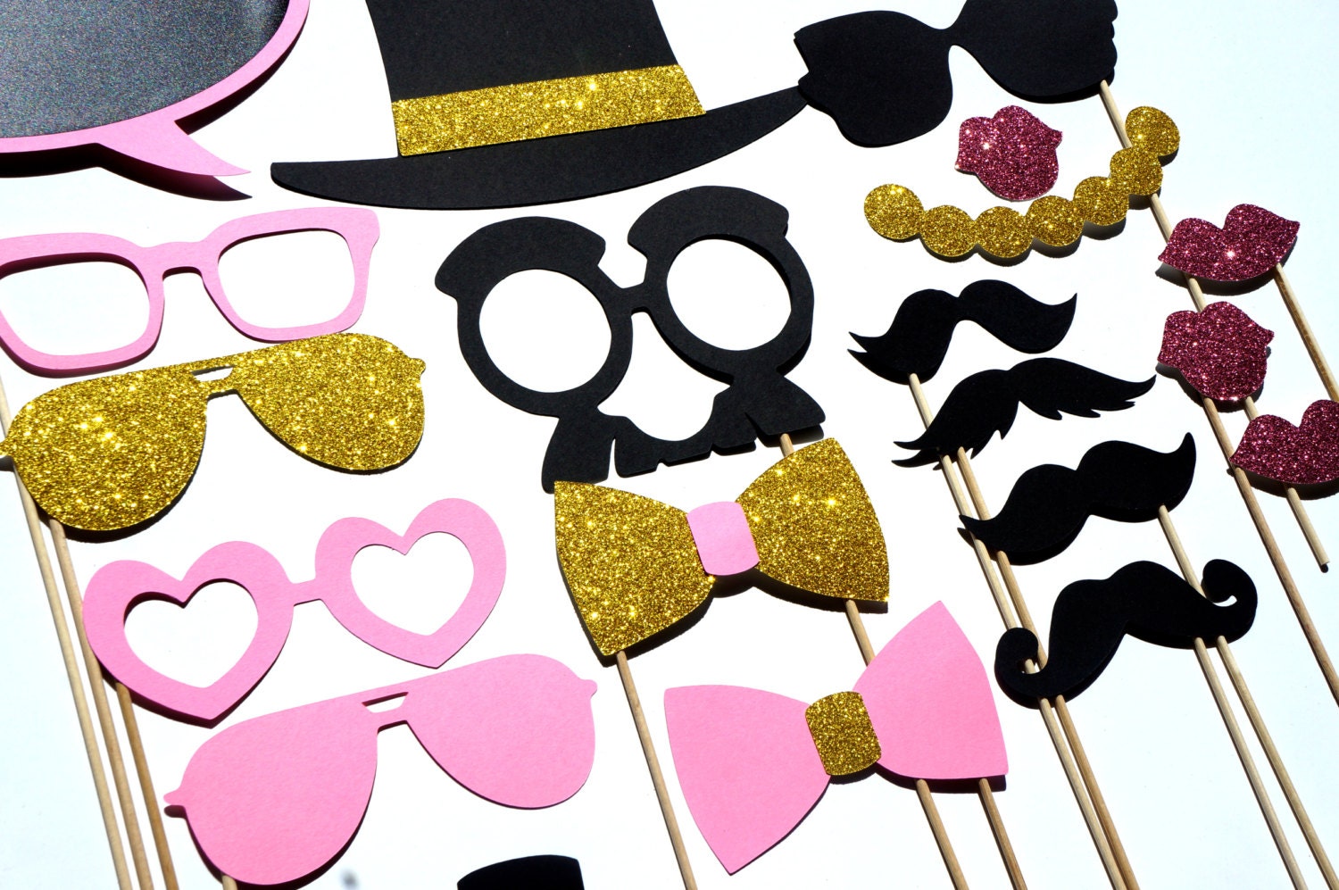 Fancy Photo Booth Prop Set Pink and Gold Edition by TheManicMoose