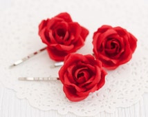 Unique red rose hair pins related items | Etsy