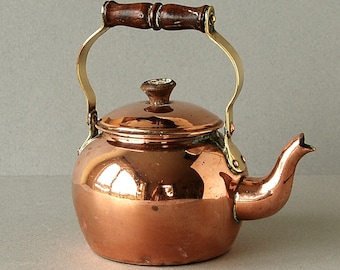 Vintage copper and brass kettle Copper kettle with wooden handle Copper ...