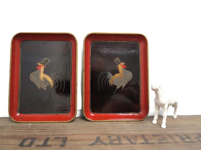 Vintage Japanese Lacquer Ware Dishes – Small serving plates – Rooster ...