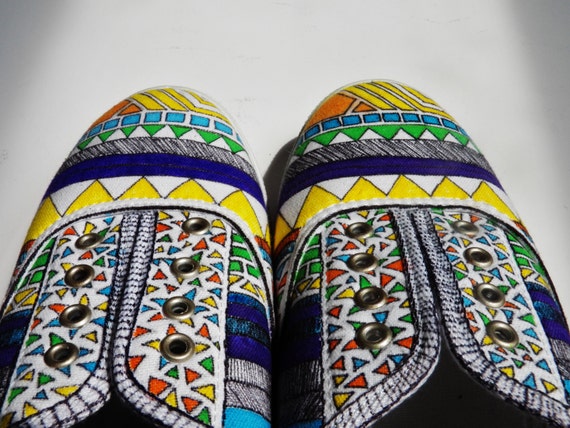 Items similar to Tribal Print Women's Shoes - Handpainted Custom Canvas ...