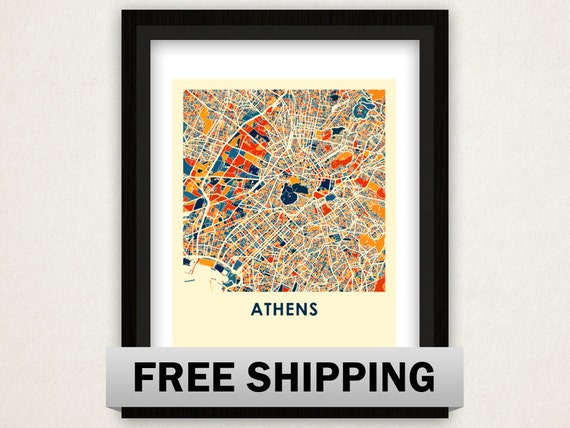 Athens Map Print Full Color Map Poster by iLikeMaps on Etsy