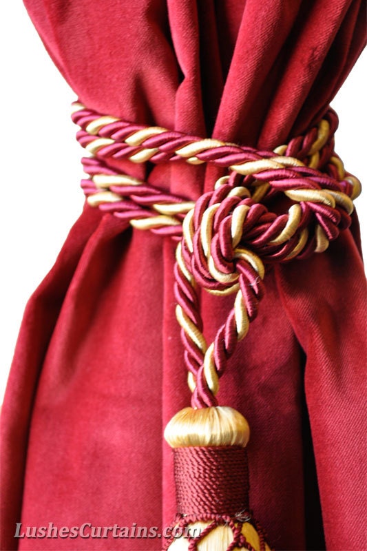 1 Beautiful Luxury Gold & Burgundy Curtain Drapery Tassel Rope