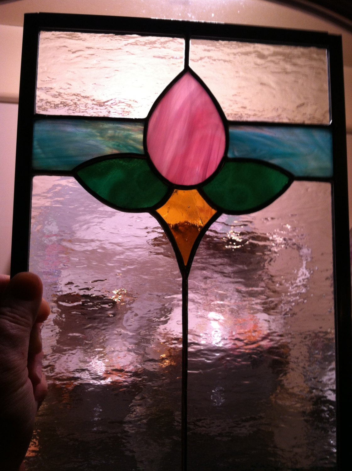 Simple Flower stained glass panel by HappyArtGlass on Etsy