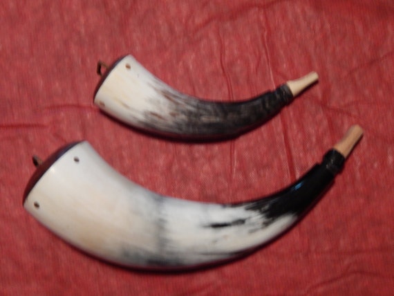 Custom Made Powder Horn Set with Relief Carving