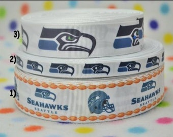 3 yards Seattle Seahawks 3/8 inch, 7/8 inch or 1 inch CHOOSE DESIGN ...