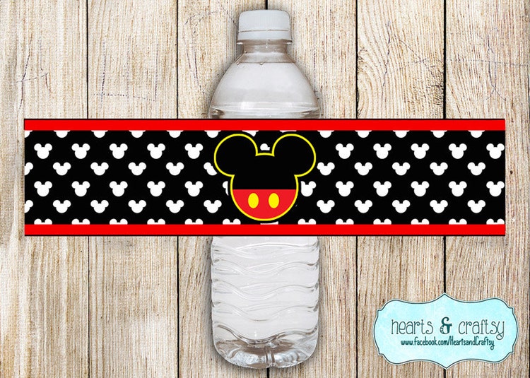 Mickey Mouse Party Water Bottle Labels / Drink by HeartsandCraftsy