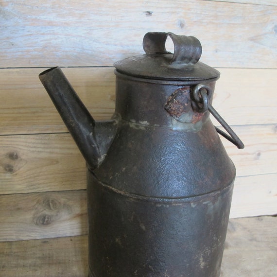 Antique French rusty metal handle pot cantina canister by MaisonW