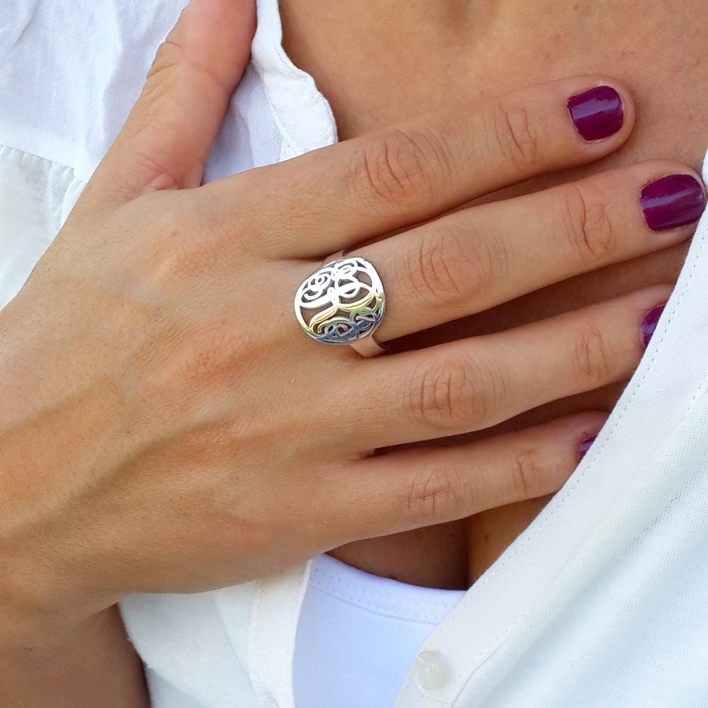 Monogram Initial Ring Circle Custom Made Ring with any