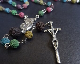 Neon Yellow Catholic Beaded Rosary with Good by SperanzaEterna