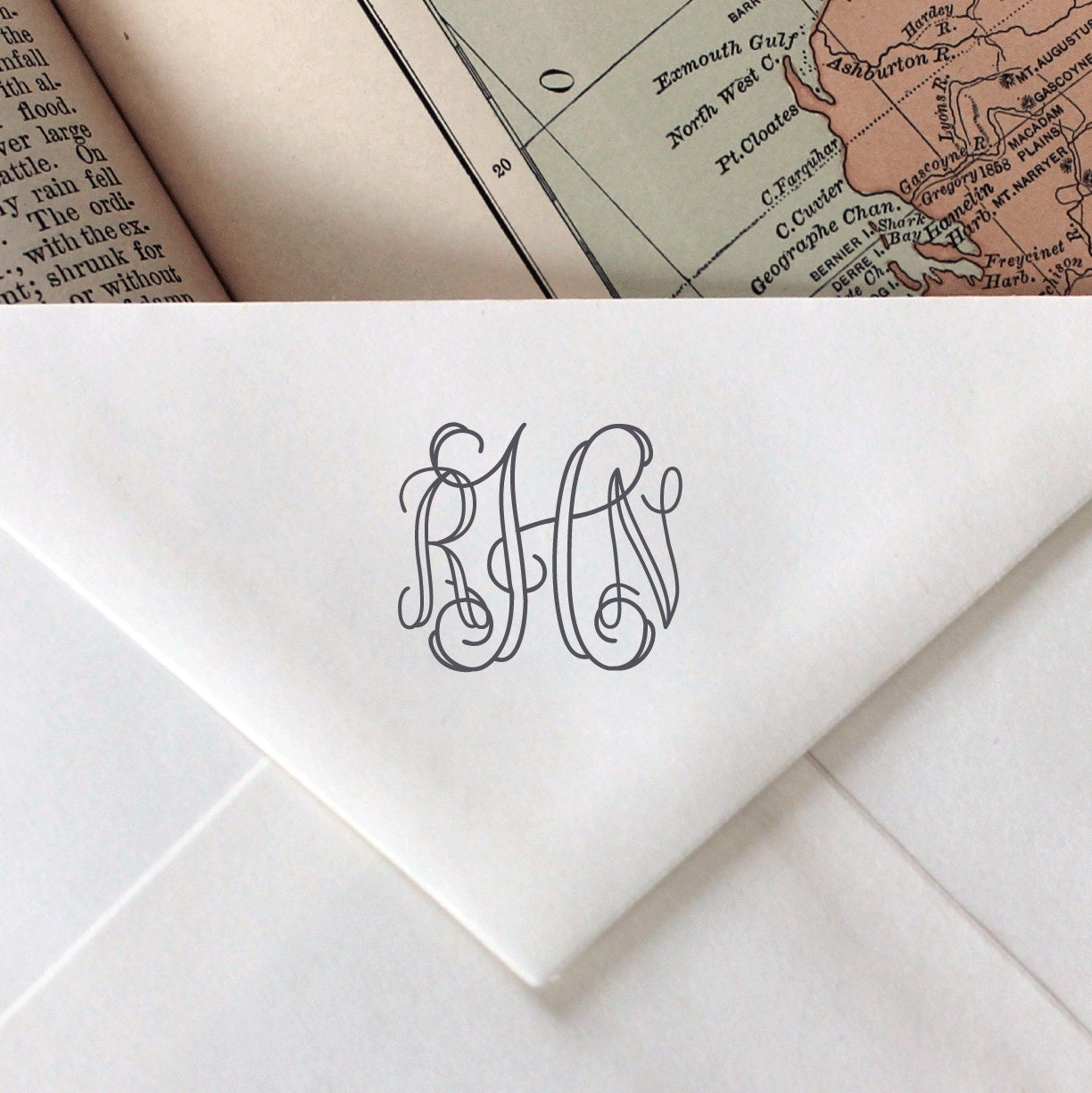 Custom Calligraphy Stamp: Monogram, Wood Stamp, Engraved, Address ...