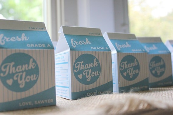 Milk and Cookies Thank You Milk Carton Favor Box and Cookie