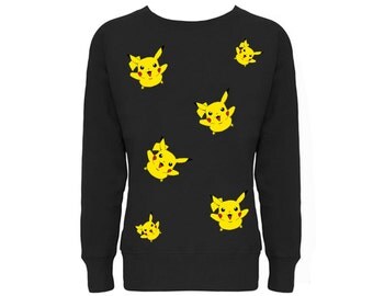 Pikachu Pokemon Inspired Pattern Black Jumper Sweatshirt Pullover