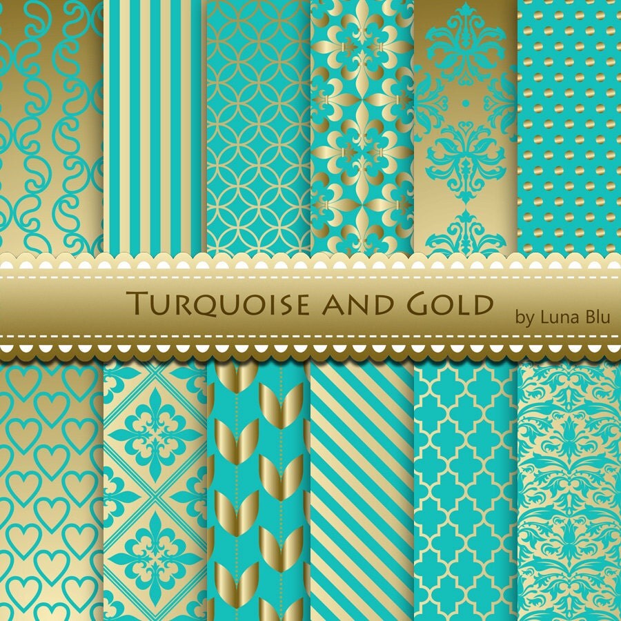 New Item added to my shop:Turquoise and Gold Digital Paper: “Turquoise ...