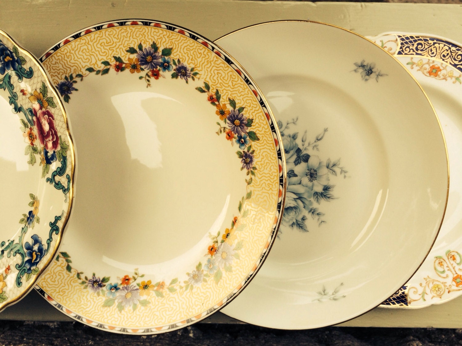 Ecclectic Set of Floral Tea Plates, mixed set of four vintage tea or ...