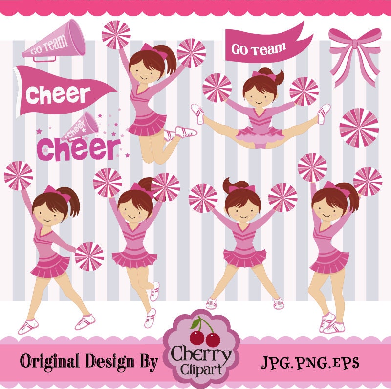 Pink Cheerleader Digital Clipart Set SPORTS02 Personal and