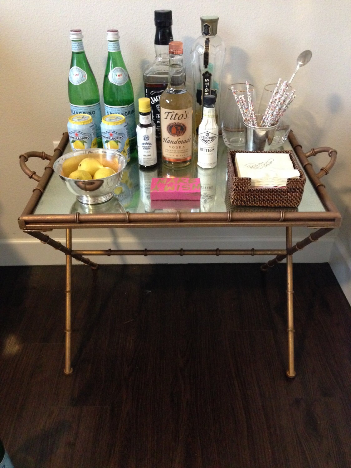 Serving Tray Gold Bamboo Bar Cart Butler Tray Table Chinoiserie ...