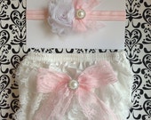 Items similar to Baby Girls Lace Bloomer, Diaper Cover set, Pink and ...