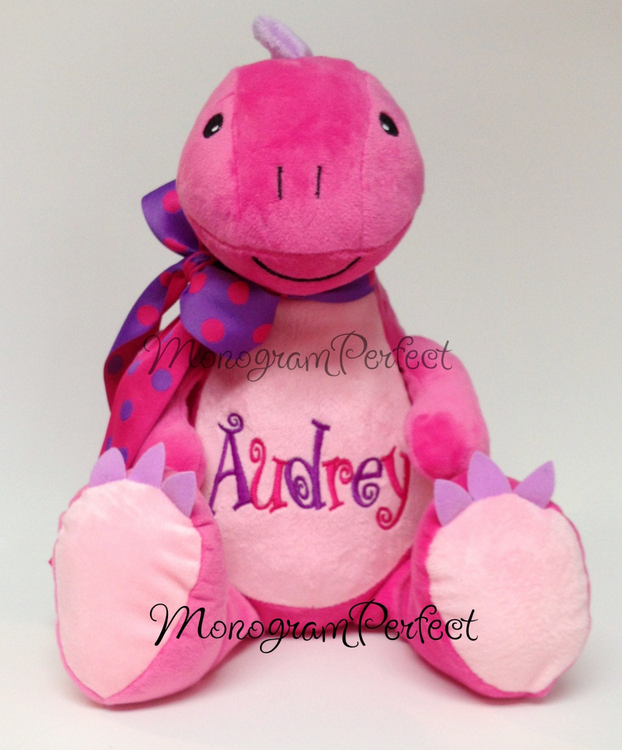 Personalized Monogrammed Pink & Purple Dinosaur Plush Stuffed