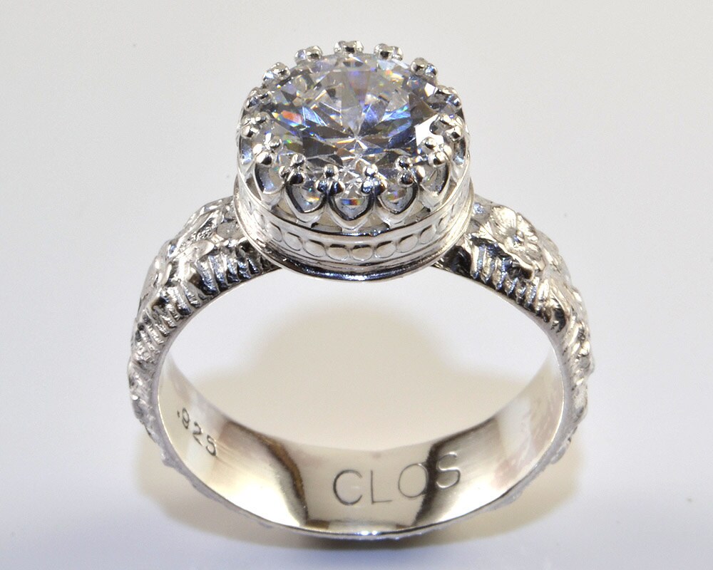 Cubic Zirconia Ring In Sterling Silver Faceted Cz Stone In