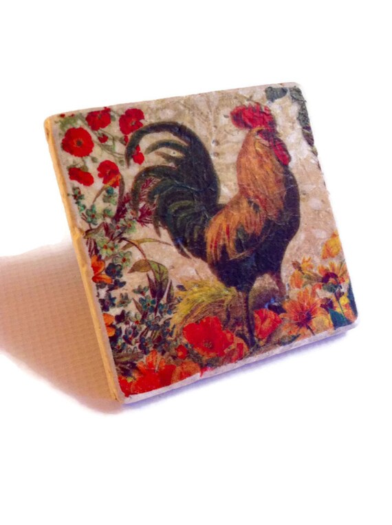 Items similar to French Country Rooster Coasters, Stone Travertine Tile ...
