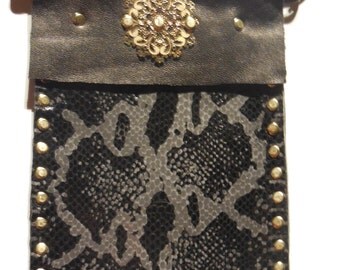 Black And Grey Ball Python Purse Handbag Pouch Made From Salvaged ...