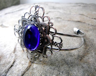 Royal Blue & Silver Filigree Bracelet, Silver Victorian Bracelet ...
