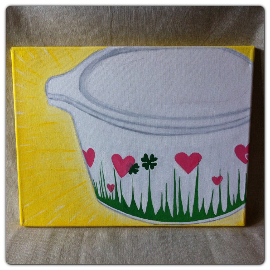 Vintage Pyrex Lucky In Love Valentines Day Acrylic Painting on