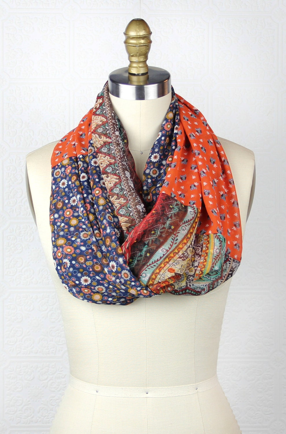 Boho Scarf: Owl Scarf Floral Scarf Retro by BlackLlamaStudio