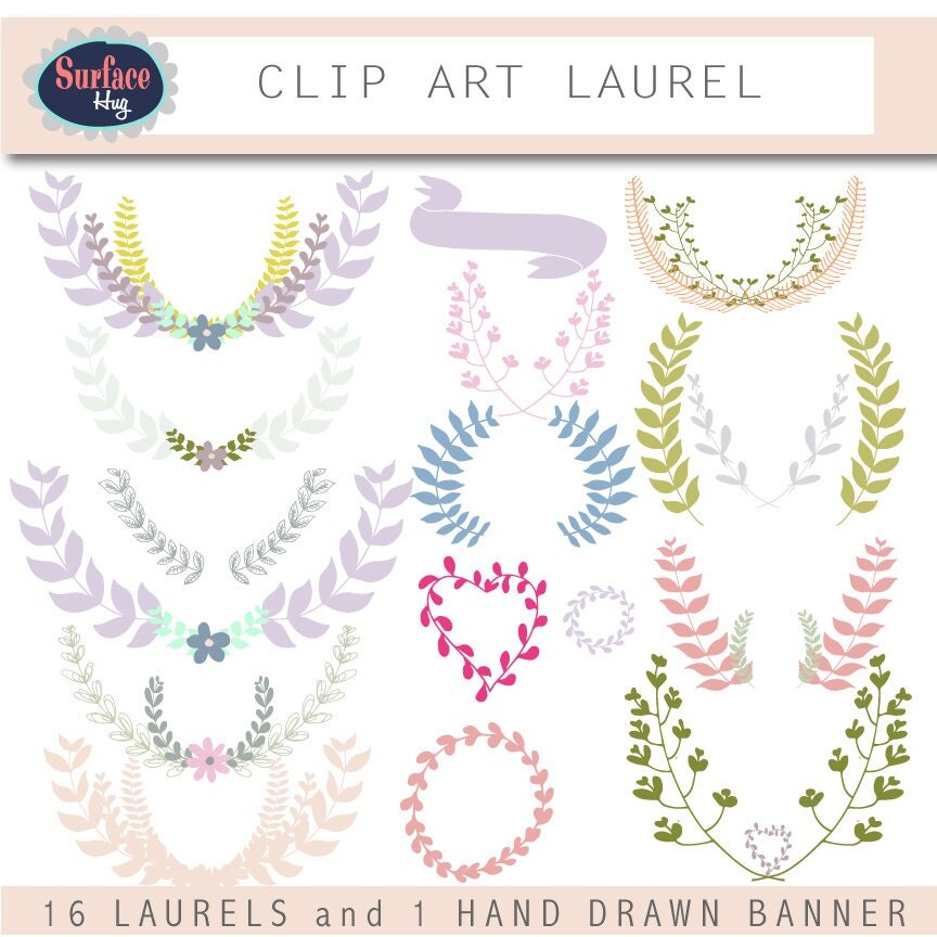 LAUREL CLIP ART Hand drawn Laurel clipart Laurel download