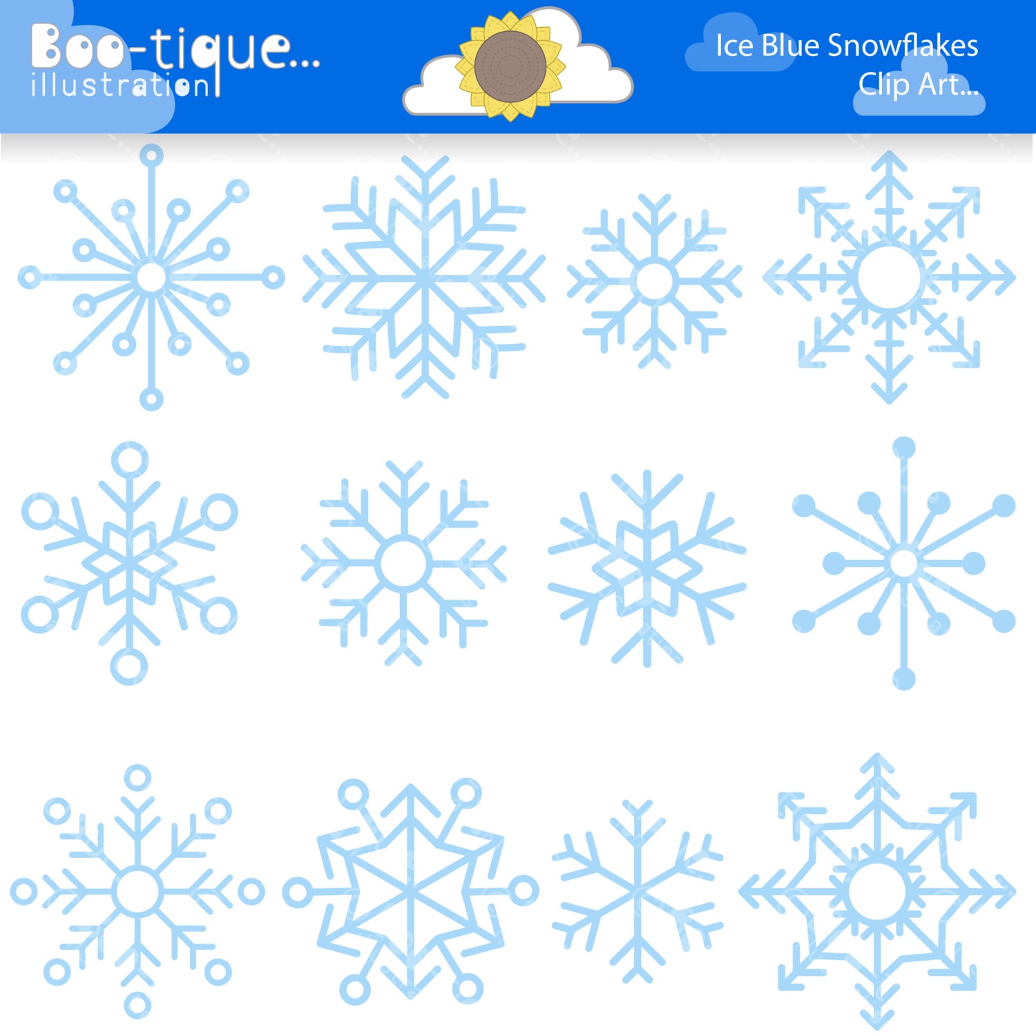 Ice Blue Snowflakes Digital Clipart. Snowflake Clip Art Winter Clip Art ...