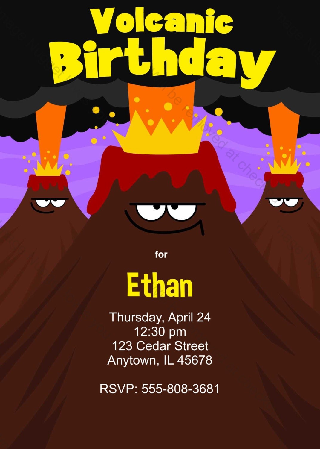 Volcano Birthday Invitation printable design customizable