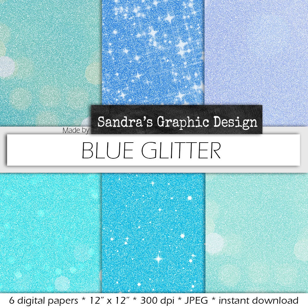 Blue digital paper: “BLUE GLITTERS” with sparkling paper sheets in the ...