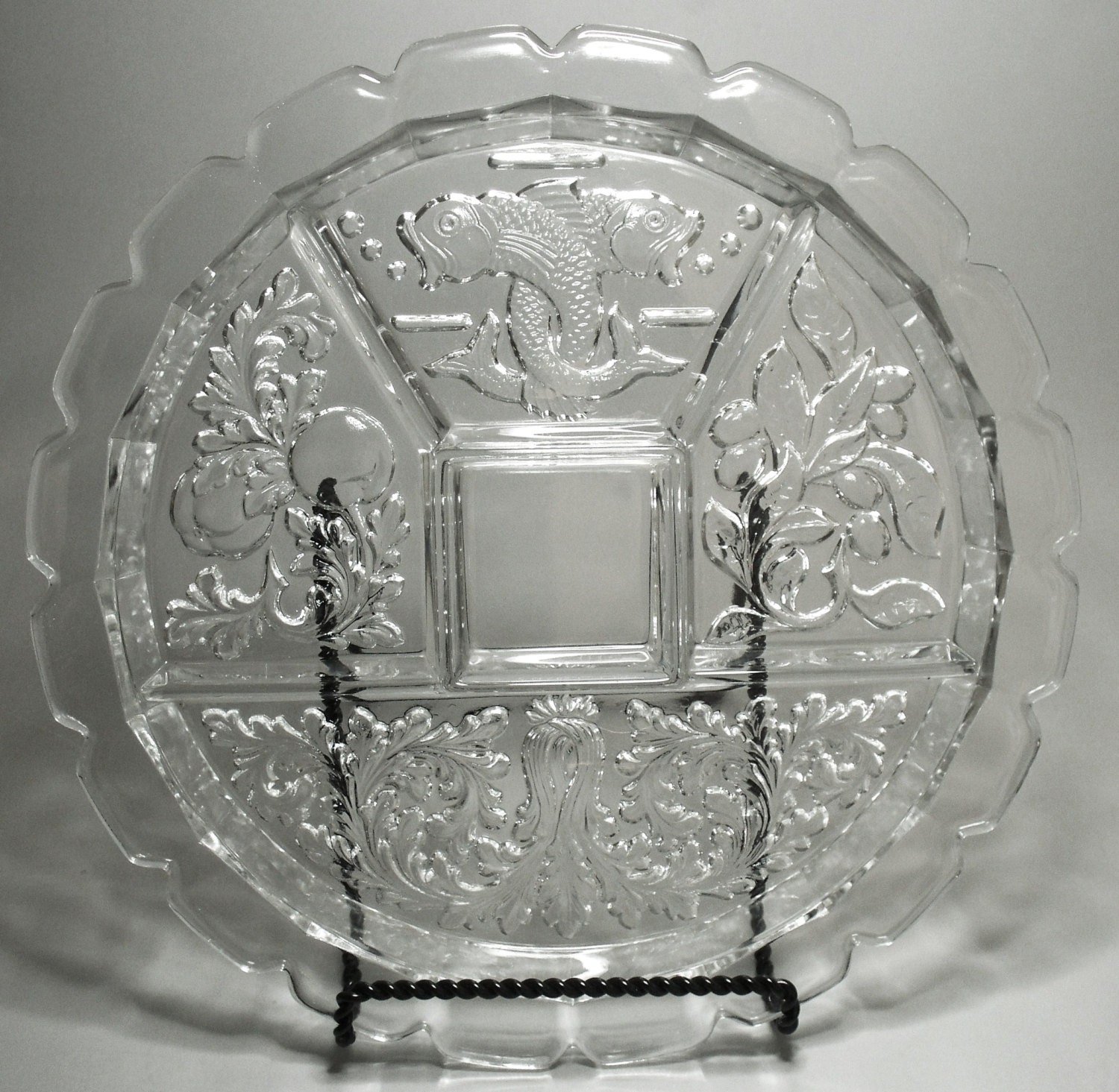 Clear Glass Divided Serving Dish Plate Vegetable Fruit Dip