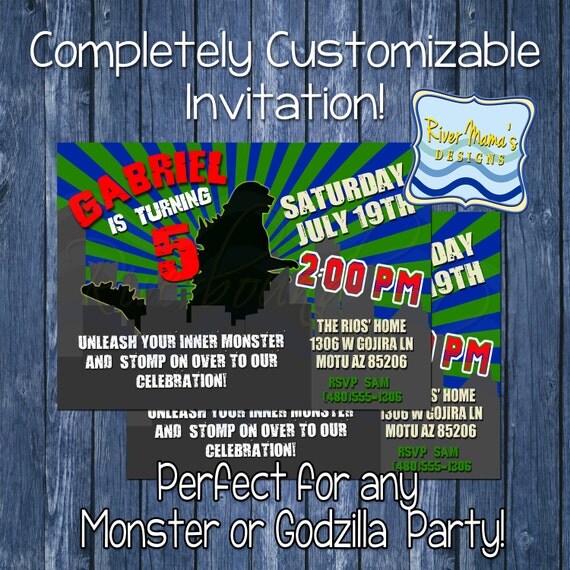 Printable Godzilla Birthday Invitation Monster Invitation