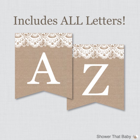 Burlap and Lace Banner with ALL Letters Printable Instant