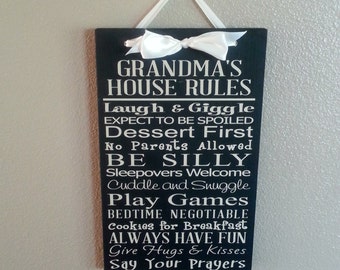 Grandma's House Rules sign with ribbon