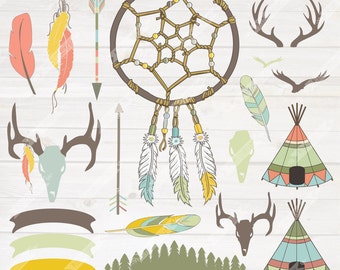 Tribal Clipart, Native Clip art, Digital Dream Catcher, American Indian ...