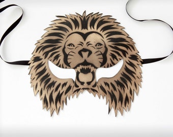 Lion leather mask in black and gold- halloween masquerade carnival- for men