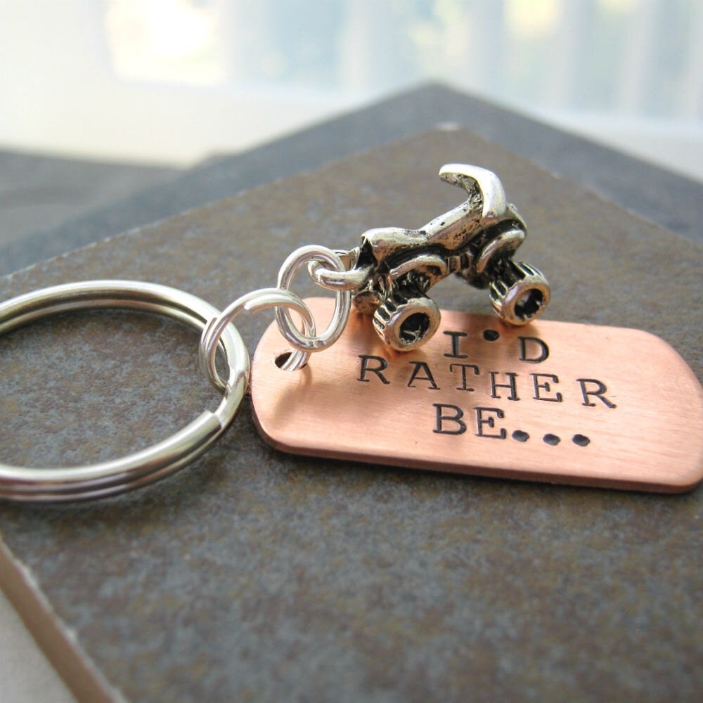 4 Wheeler ATV Keychain I'd Rather Be with ATV charm and