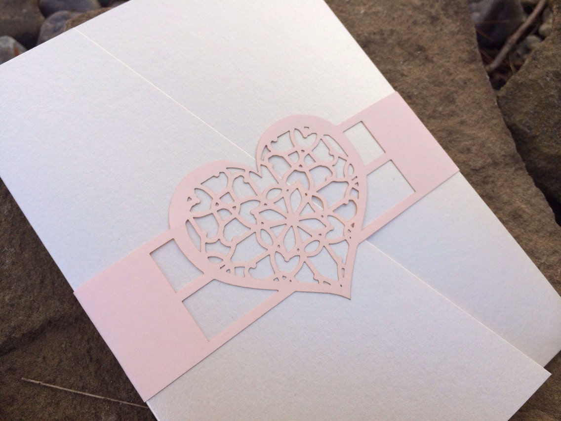 Pocket Invitation Wrap or Closure, Heart Wrap, Monogram Tag, Napkin ...
