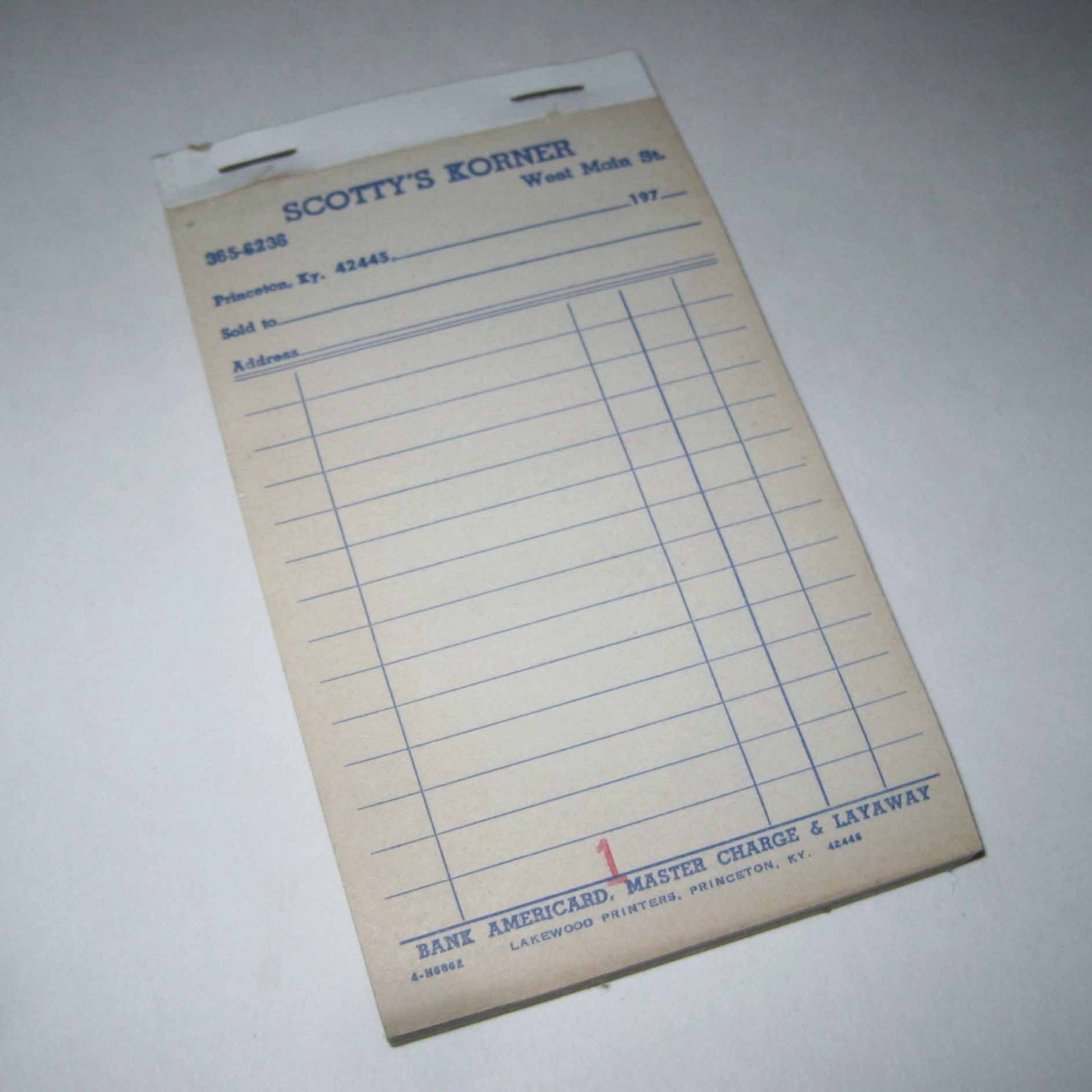 Vintage Unused 1970s Receipt Pad from Scotty's Korner