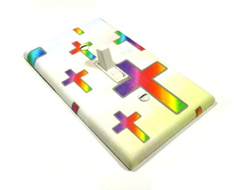 Rainbow Cross Light Switch Cover Christian Home Decor Spiritual ...